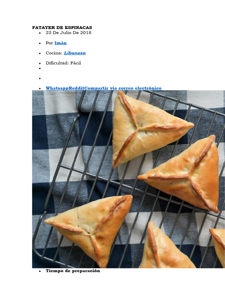 Fatayer de Espinacas | PDF | Panes | Relleno