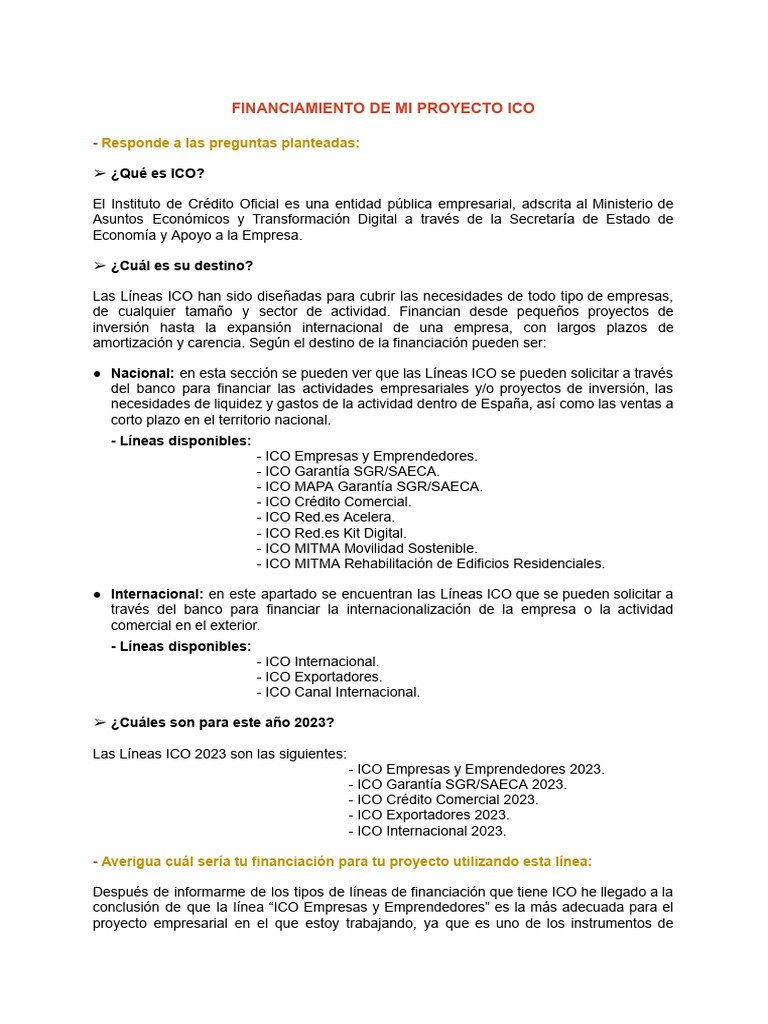 Financiación ICO 2023 para Empresas | PDF | Bancos | Business
