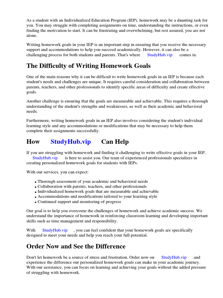 Iep Homework Goals | Download Free PDF | Individualized Education Program