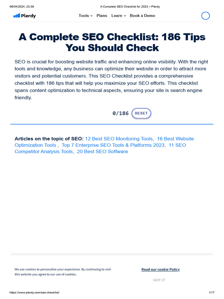 A Complete SEO Checklist For 2023 - Plerdy 186 Tips | PDF | Search Engine Optimization | Search ...