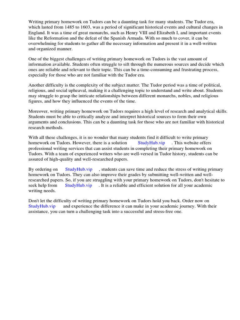Primary Homework Tudors | PDF | Homework | House Of Tudor