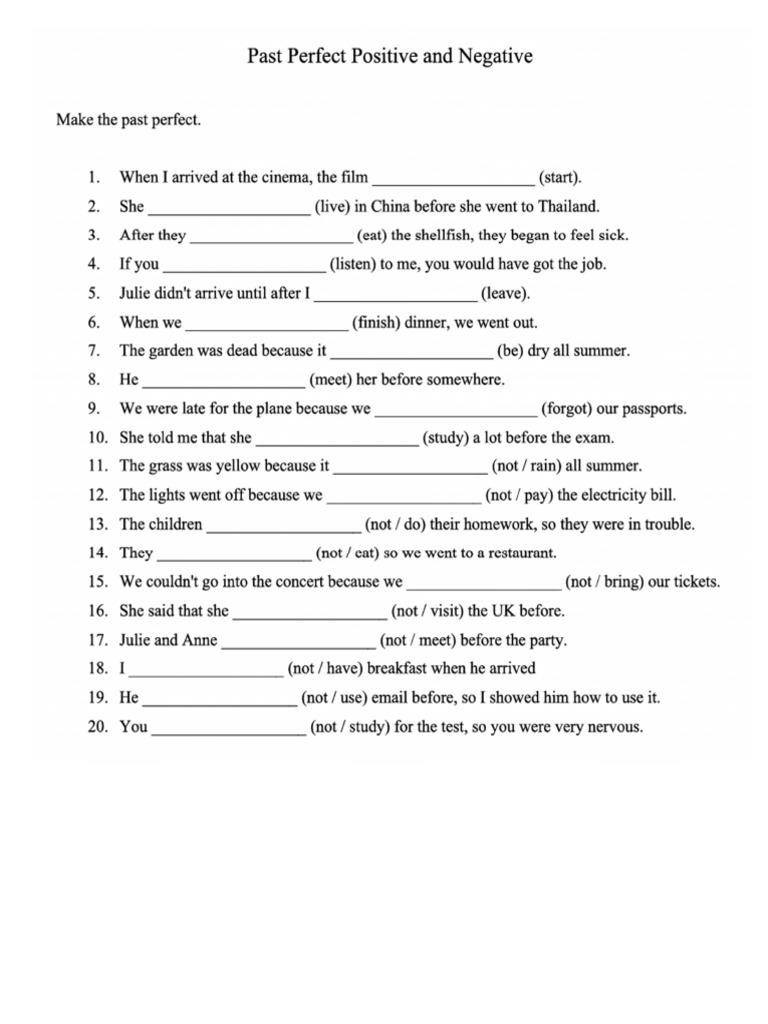 Past Pefect Positive and Negative | PDF