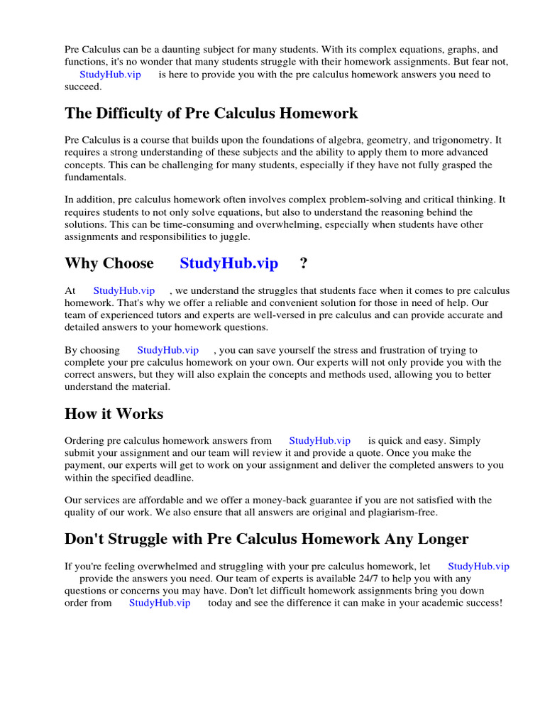 Pre Calculus Homework Answers | PDF | Mathematics | Calculus