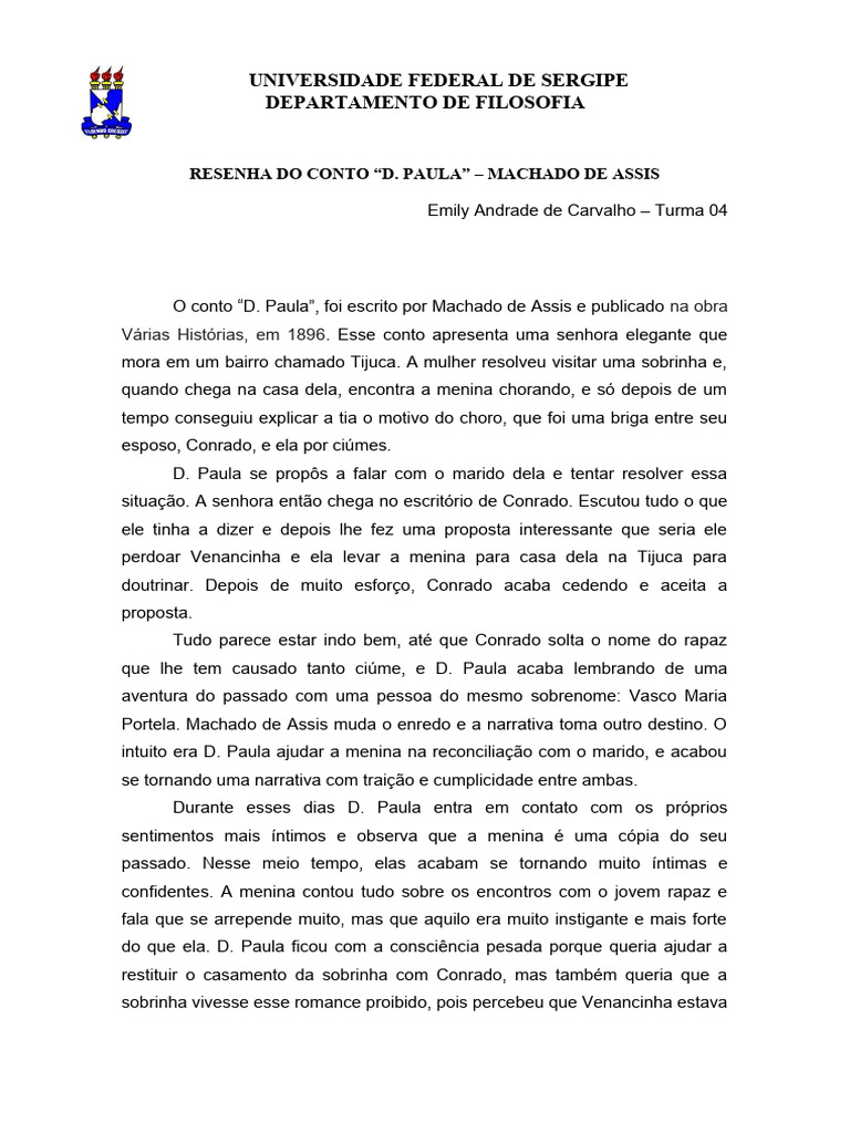 Resenha D. Paula - Machado de Assis | PDF