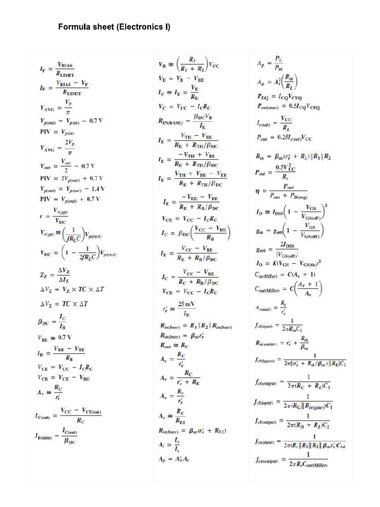 Formula Sheet | PDF