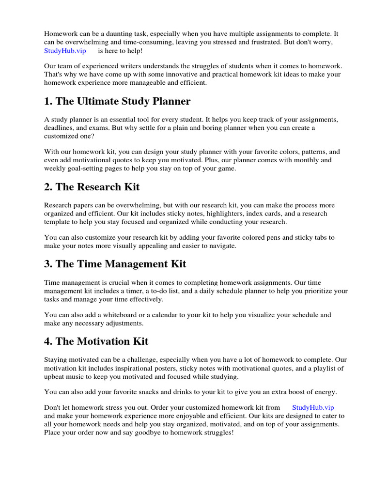 Homework Kit Ideas | PDF | Time Management | Professional Skills