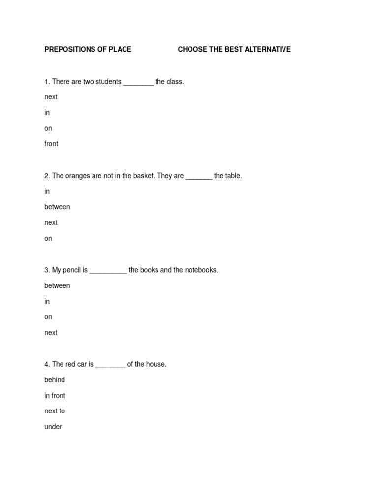 Prepositions of Place Mcq (1) | PDF