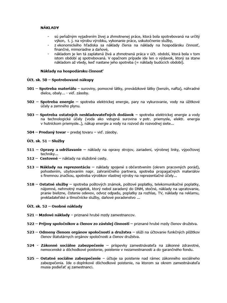 Pomôcka - Účtovanie Nákladov | PDF