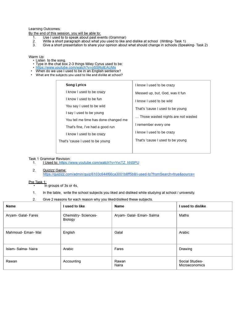 Using "I Used To" in English Lessons | PDF | Mathematics | Cognition