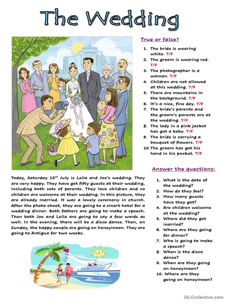 Present Tense Practice With 'The Wedding' | PDF | Wedding | Bride