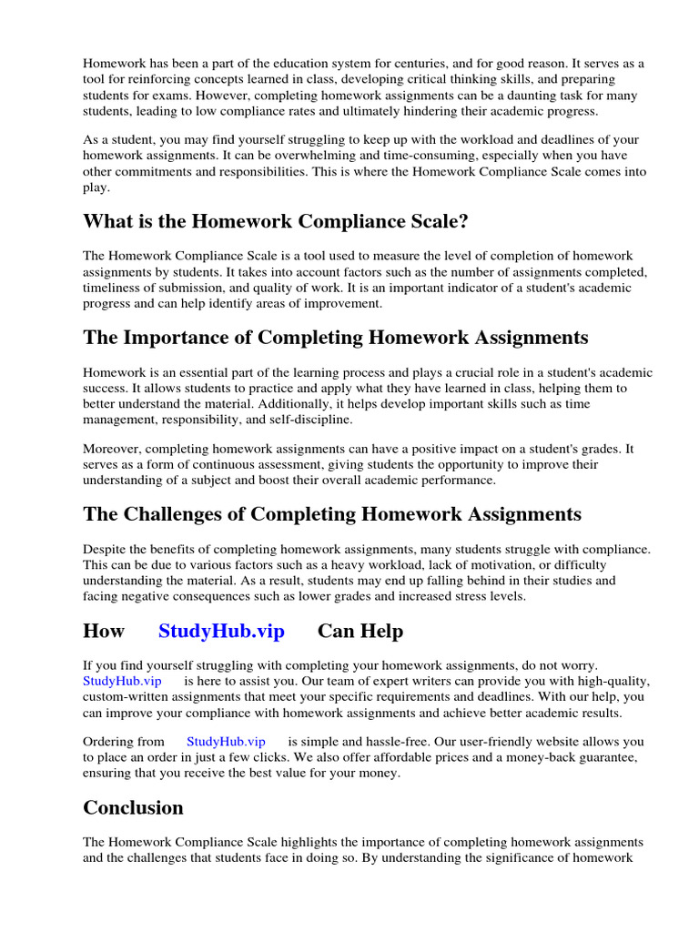 Homework Compliance Scale | PDF | Usability | Homework
