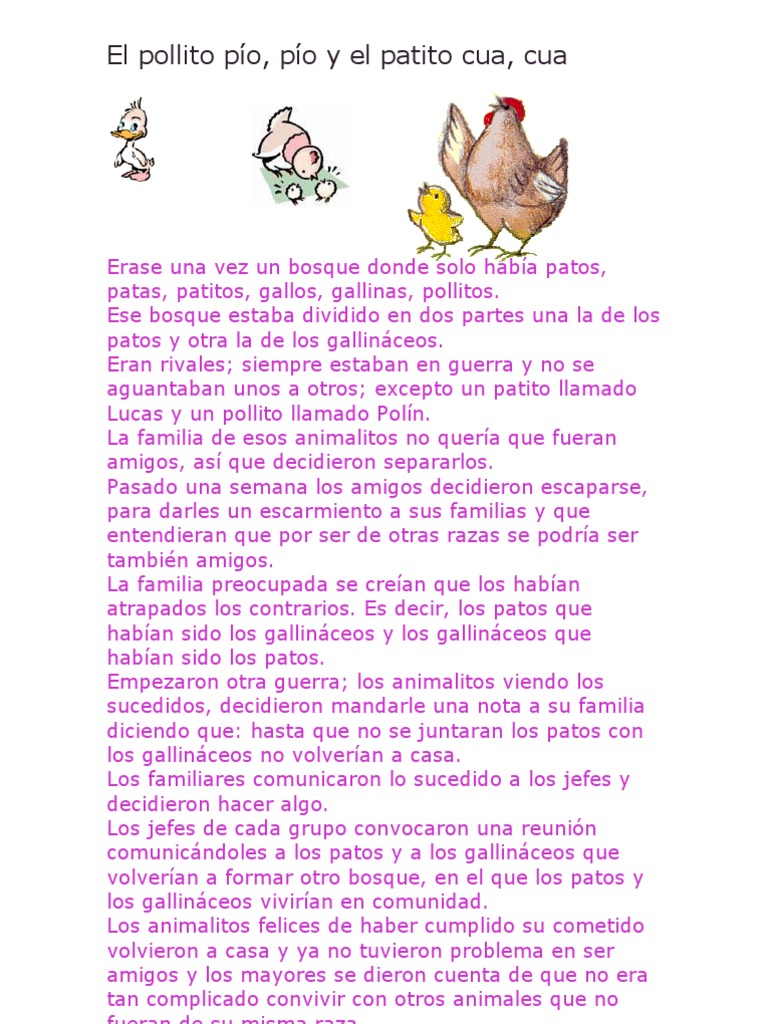 El cuento del pollito Pío y amistad | PDF