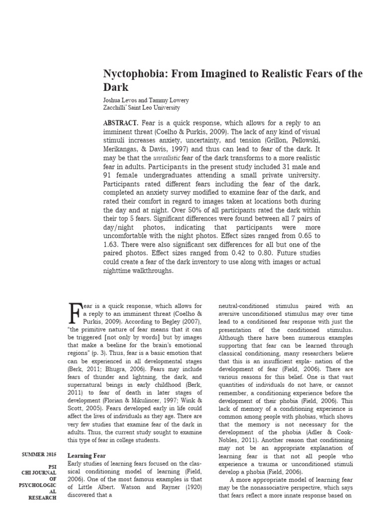 Nyctophobia From Imagined To Realistic Fears of The Dark | PDF | Phobia ...