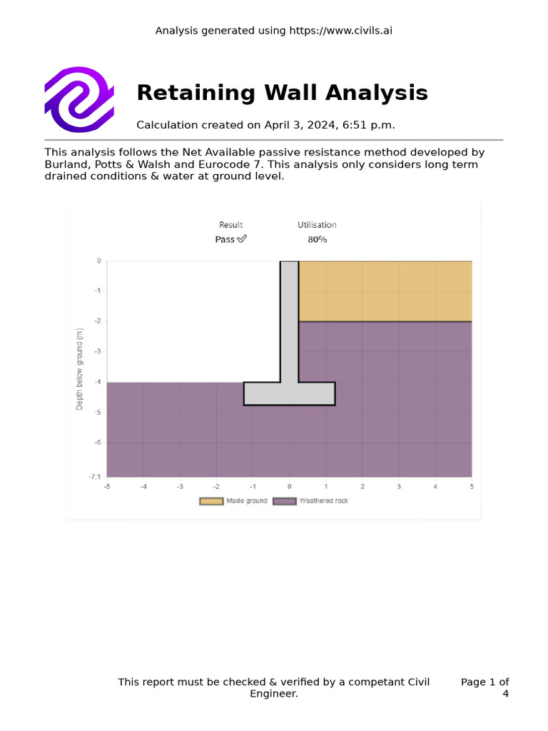 Civils - Ai Retaining Wall Calculation | PDF | Force | Civil Engineering