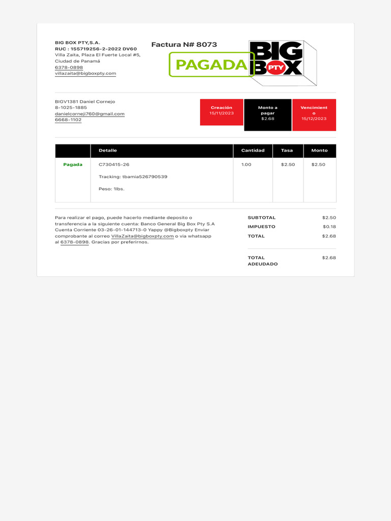 Big Box PTY - Factura | PDF