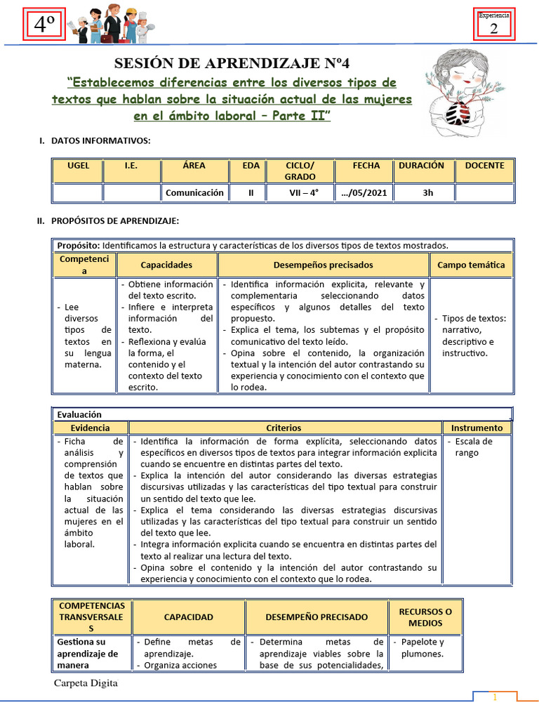 4° SESIÓN DE APRENDIZAJE 4-SEM.2-EXP.2-COM | PDF | Aprendizaje | Evaluación