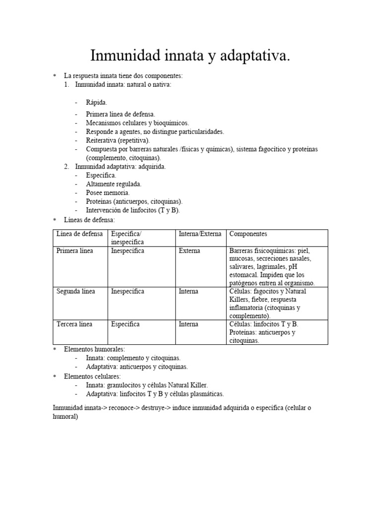 Inmunidad Adaptativa y Adquirida | Descargar gratis PDF | Sistema inmune | Sistema inmune innato
