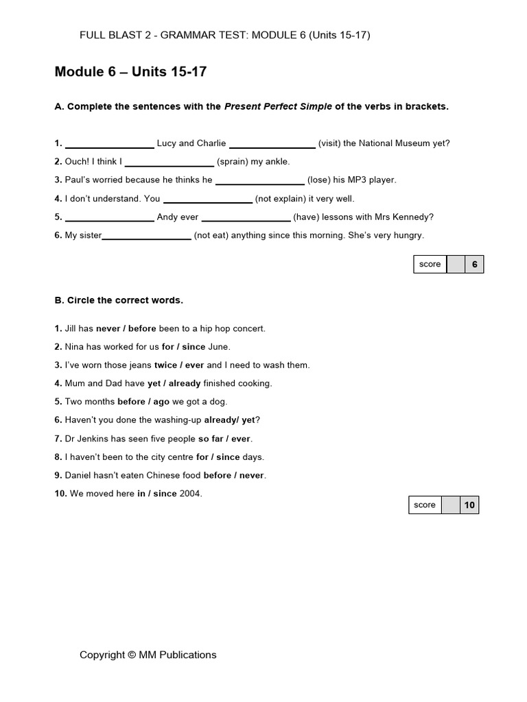 Full Blast 2 - Grammar Tests - Mod 6 | PDF | Linguistics | Grammar