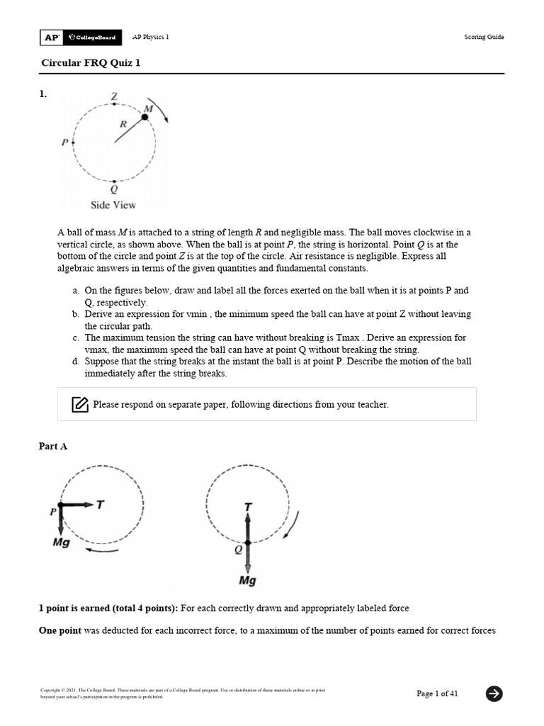 AP Physics 1 03CircularFRQ Quiz1 Key | PDF | Force | Tension (Physics)