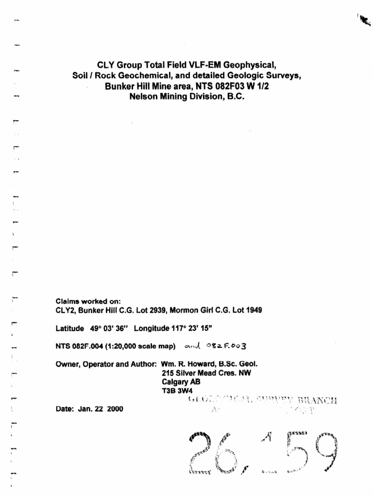 CLY Group Total Field VLF-EM Geophysical, Soil-Rock Geochemical... by W ...