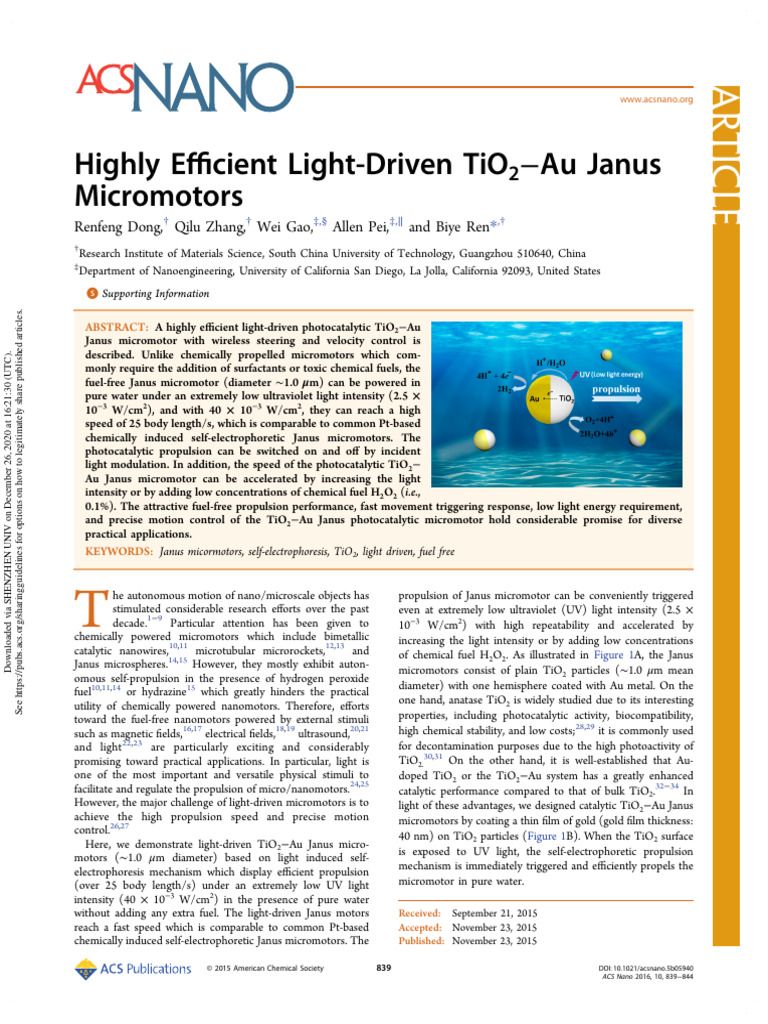 2016 Highly Efficient LD Tio2 Janus MMs | PDF | Titanium Dioxide ...