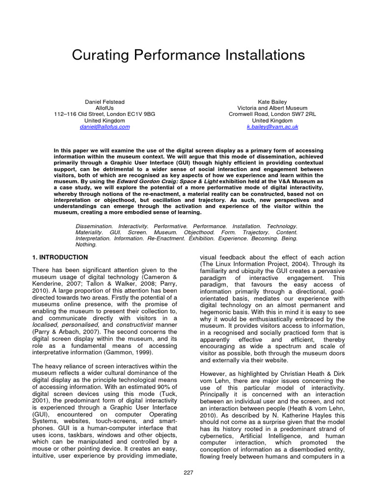 Curating Performance Installations | PDF | Human–Computer Interaction | Graphical User Interfaces