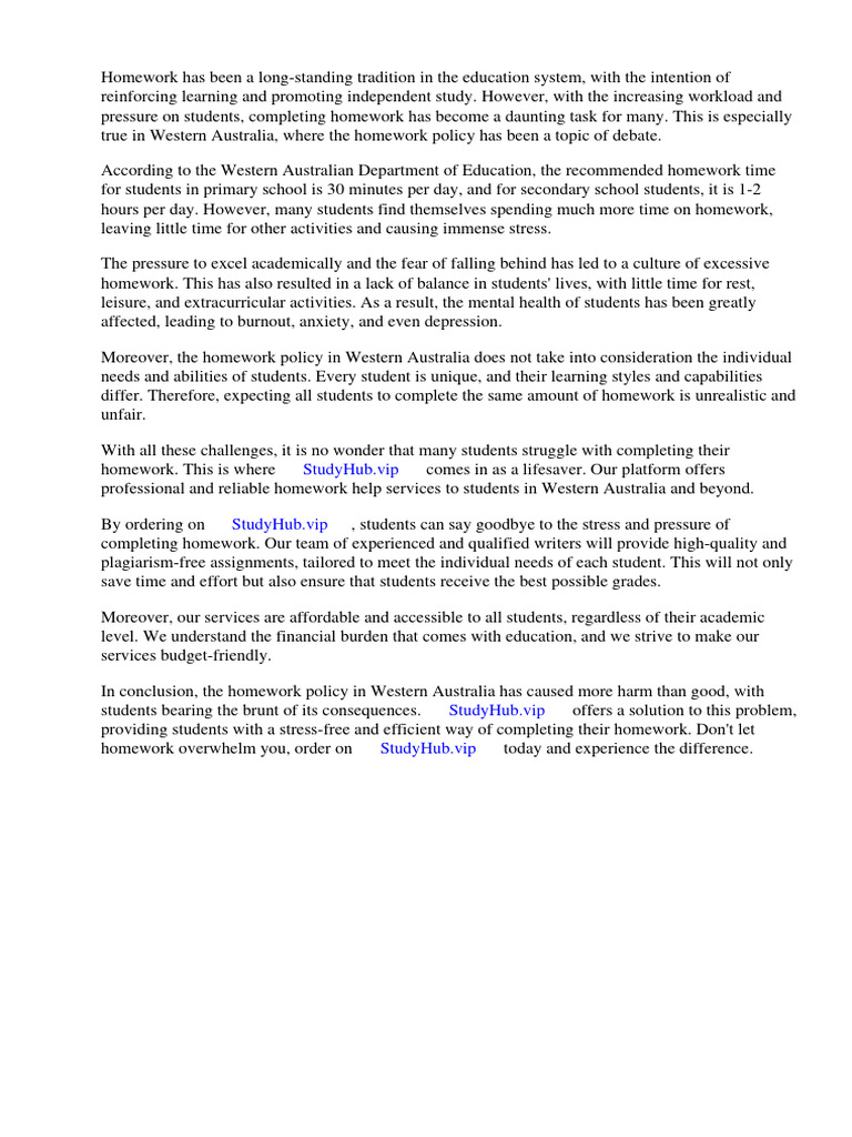 Homework Policy Western Australia | PDF | Homework | Teachers