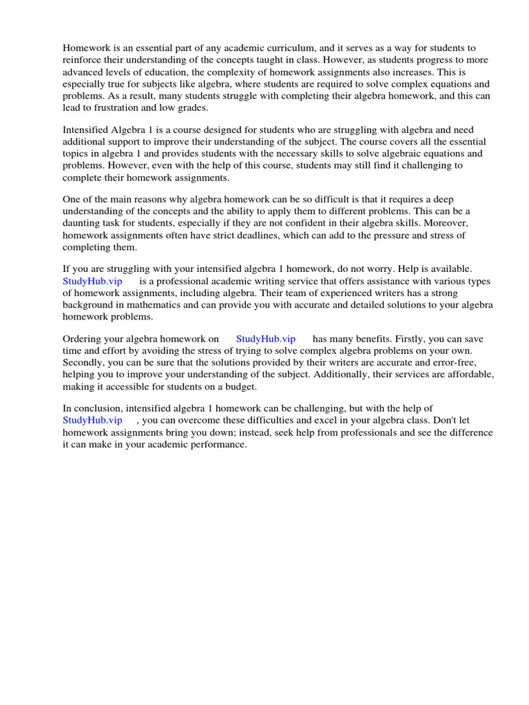 Intensified Algebra 1 Homework Answers | PDF | Homework | Algebra