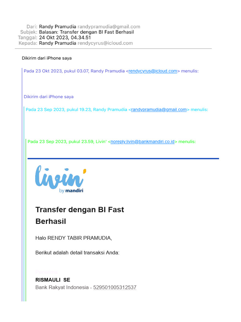 Bukti Transfer BI Fast Mandiri 2023 | PDF