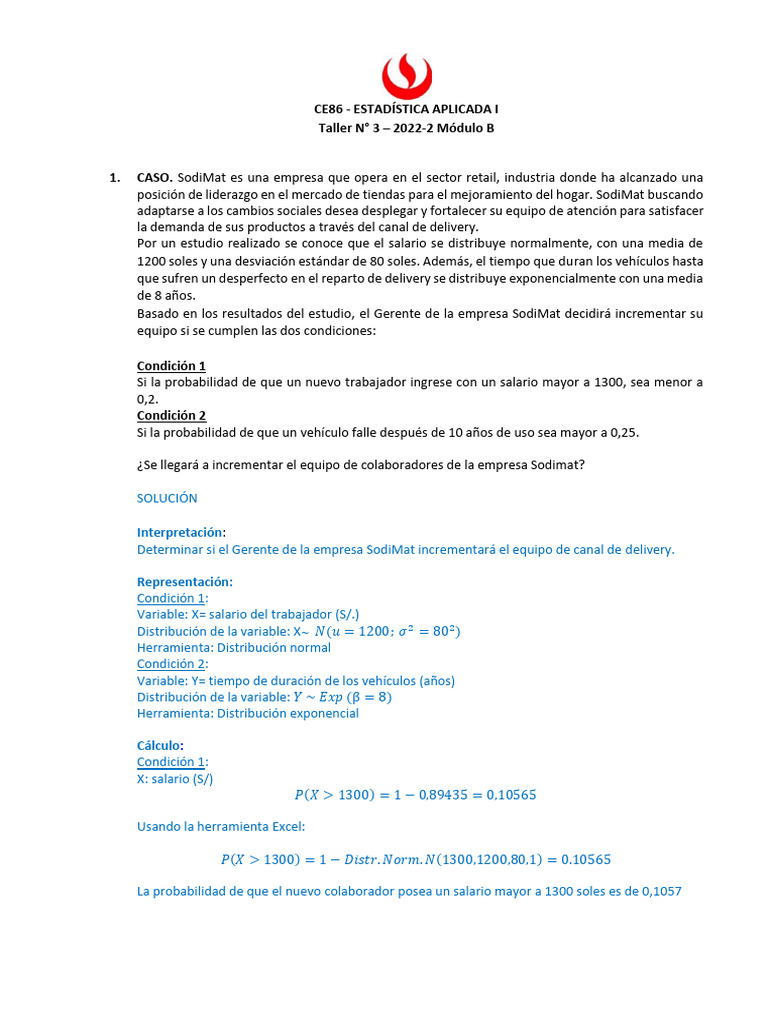 Taller3 - CE86 - 2022-02 MOD B - Solucionario | PDF | Entrega (Comercio)