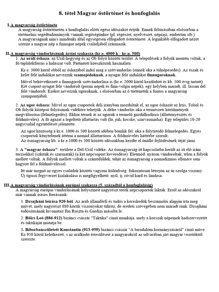 TÉTEL - Magyar Őstörténet, Honfoglalás | PDF