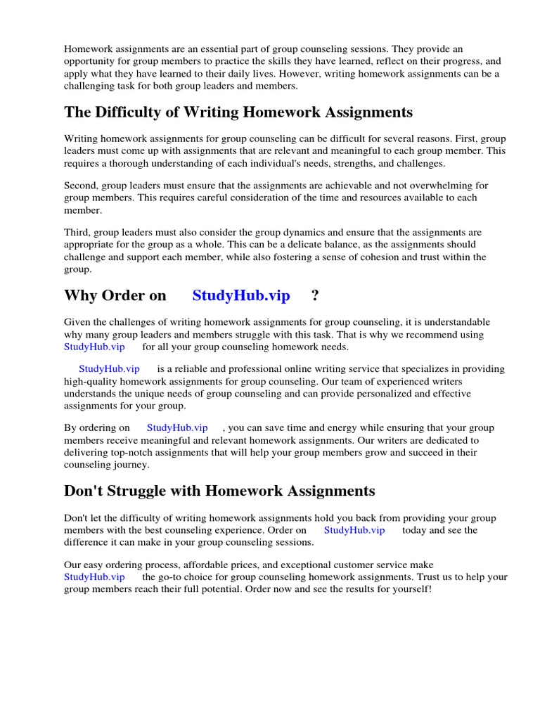 Group Counseling Homework Assignments | PDF | Psychotherapy | Phobia