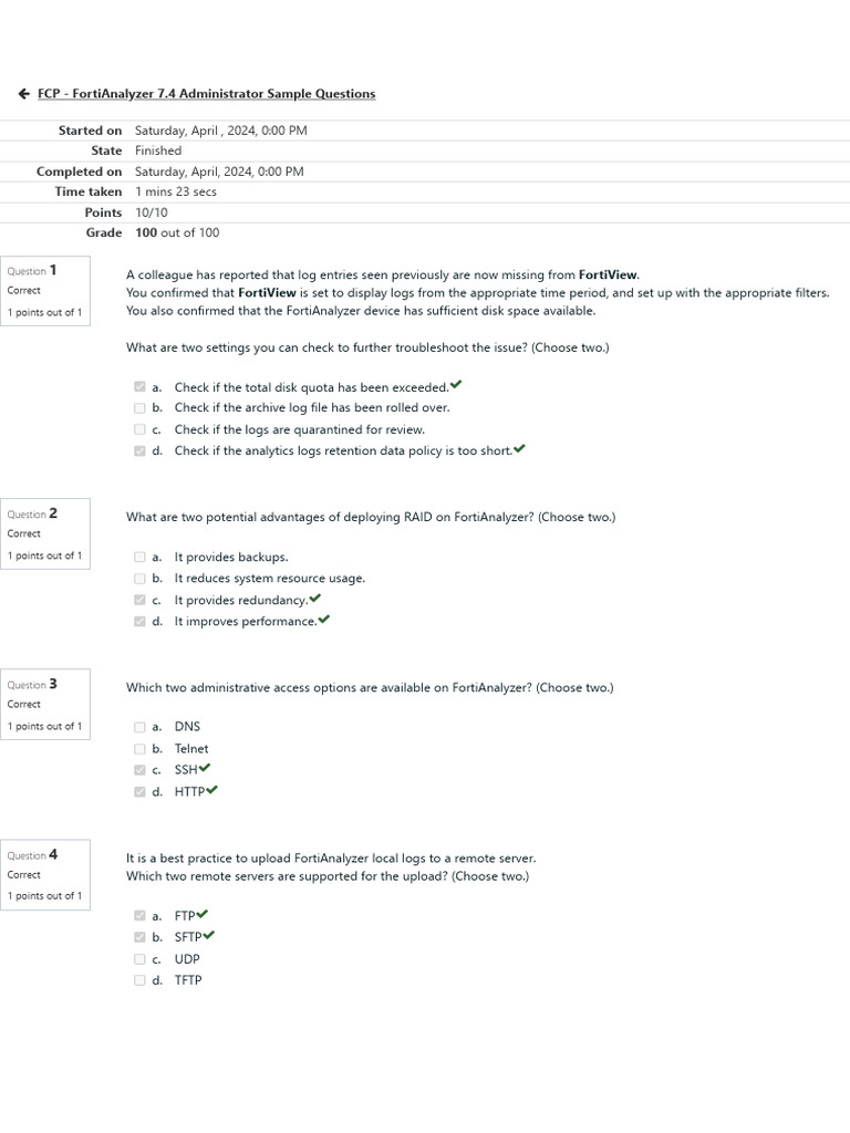 FCP - FortiAnalyzer 7.4 Administrator Sample Questions | PDF ...