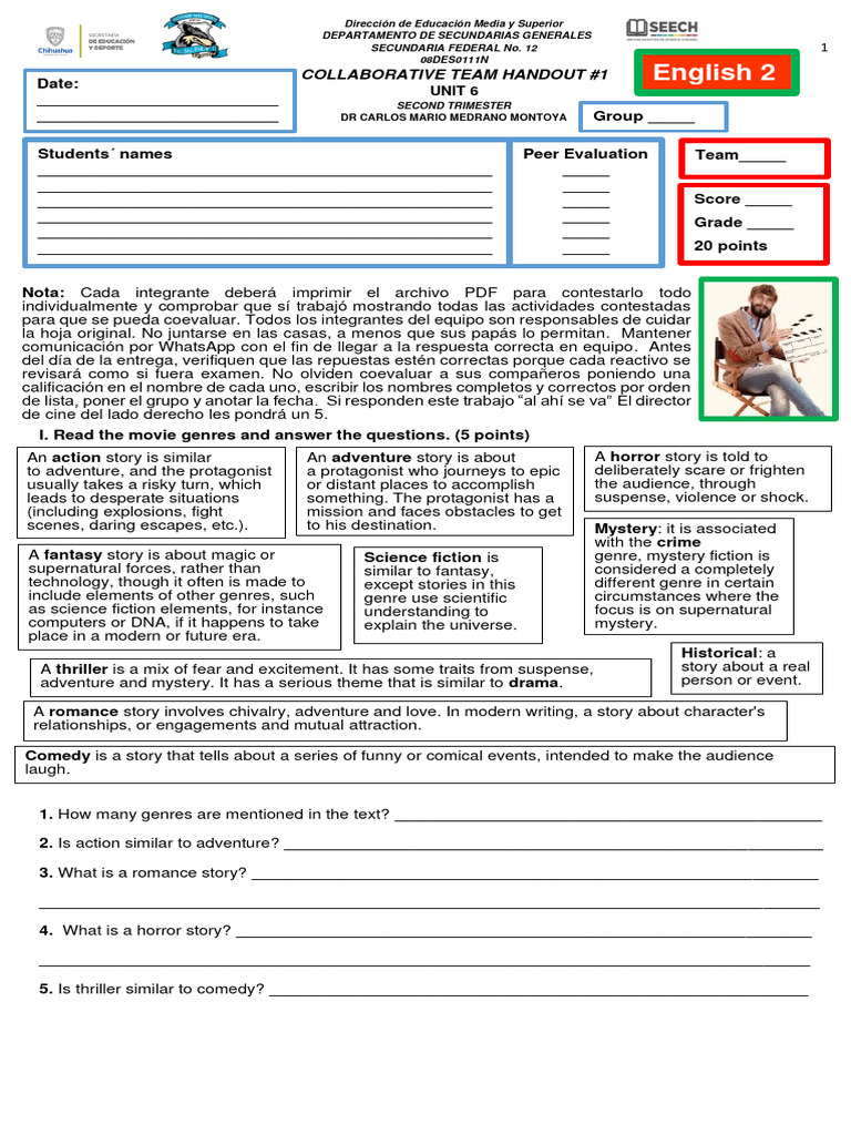 Collaborative Handout #1 Movie Genres and Describing Scenes and Actions ...