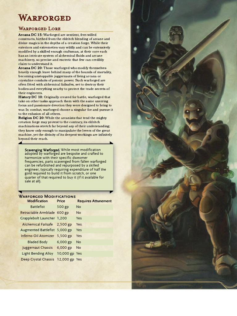 Warforged Lore and Tactics in 5.5e | PDF