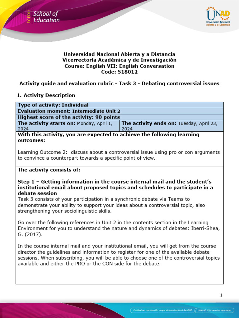 Activity Guide And Evaluation Rubric Unit 2 Task 3 Debating Controversial Issues Pdf
