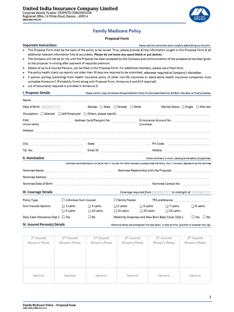FAMILY MEDICARE PROPOSAL FORM | PDF | Insurance | Myocardial Infarction
