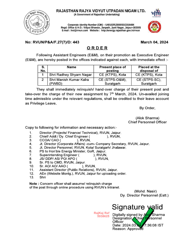 443 Posting Order Newly Promoted XENs | PDF