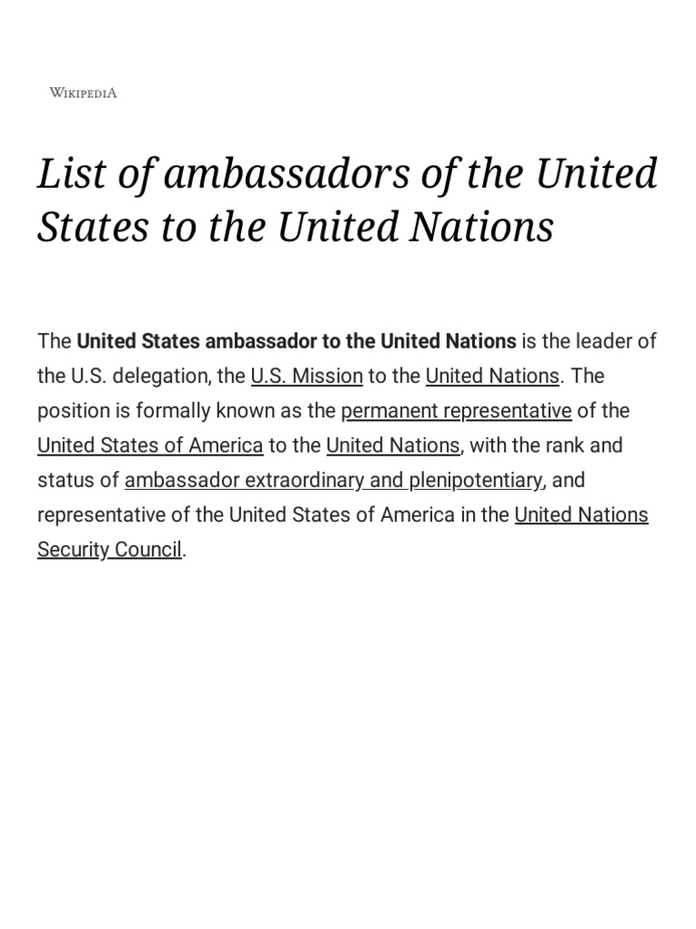 List of Ambassadors of The United States To The United Nations ...