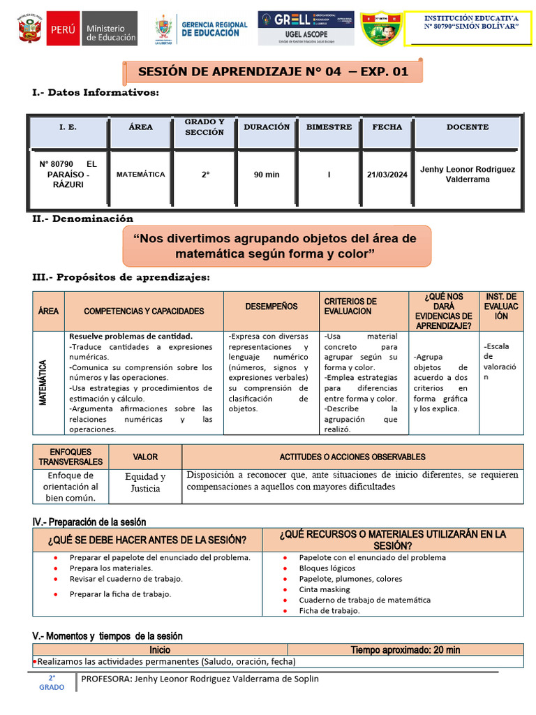 Sesión N°4 - Matemática - Nos Divertimos Agrupando Objetos... | PDF | Aprendizaje | Evaluación