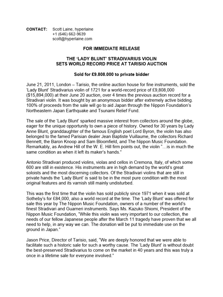 Lady Blunt Sold | PDF | String Instruments | Musical Instruments