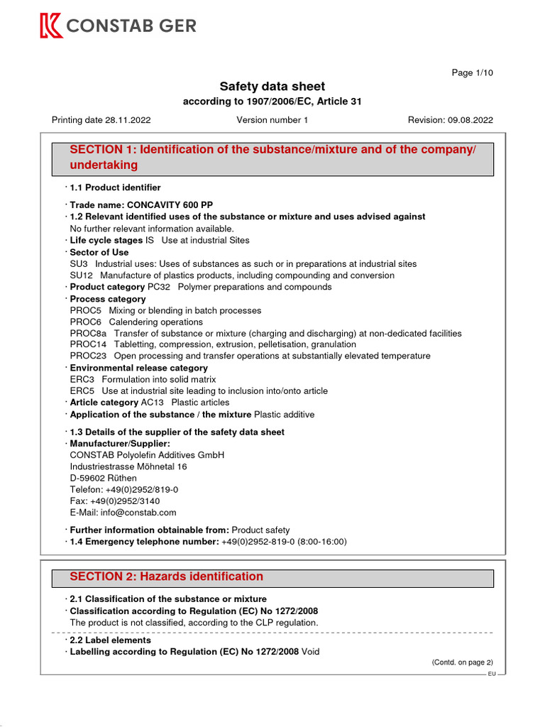 MSDS - PP - Constab | Download Free PDF | Materials | Chemistry