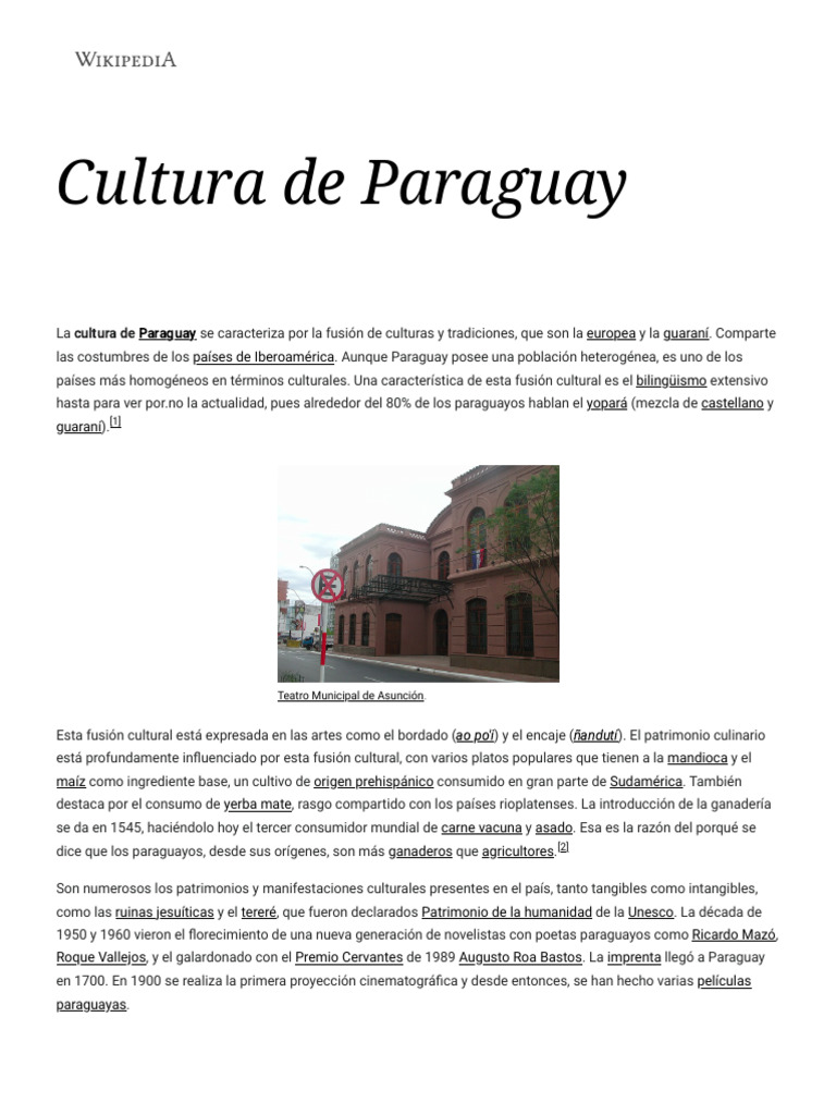 Cultura de Paraguay - Wikipedia, La Enciclopedia Libre | PDF | Paraguay