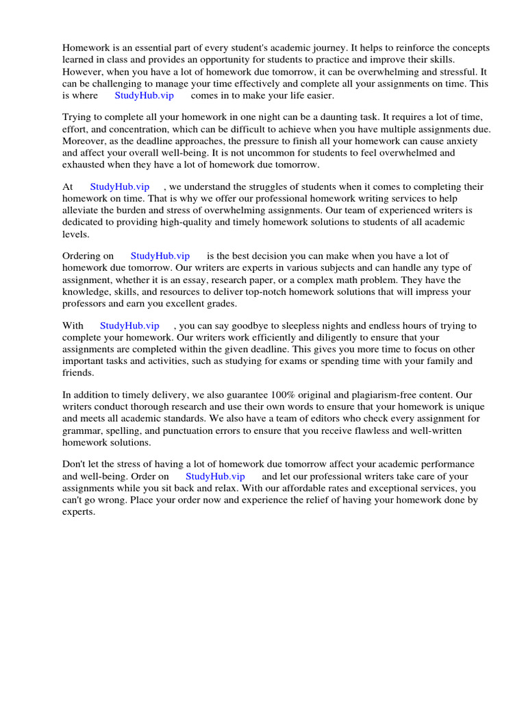 I Have So Much Homework Due Tomorrow | PDF | Homework | Thesis