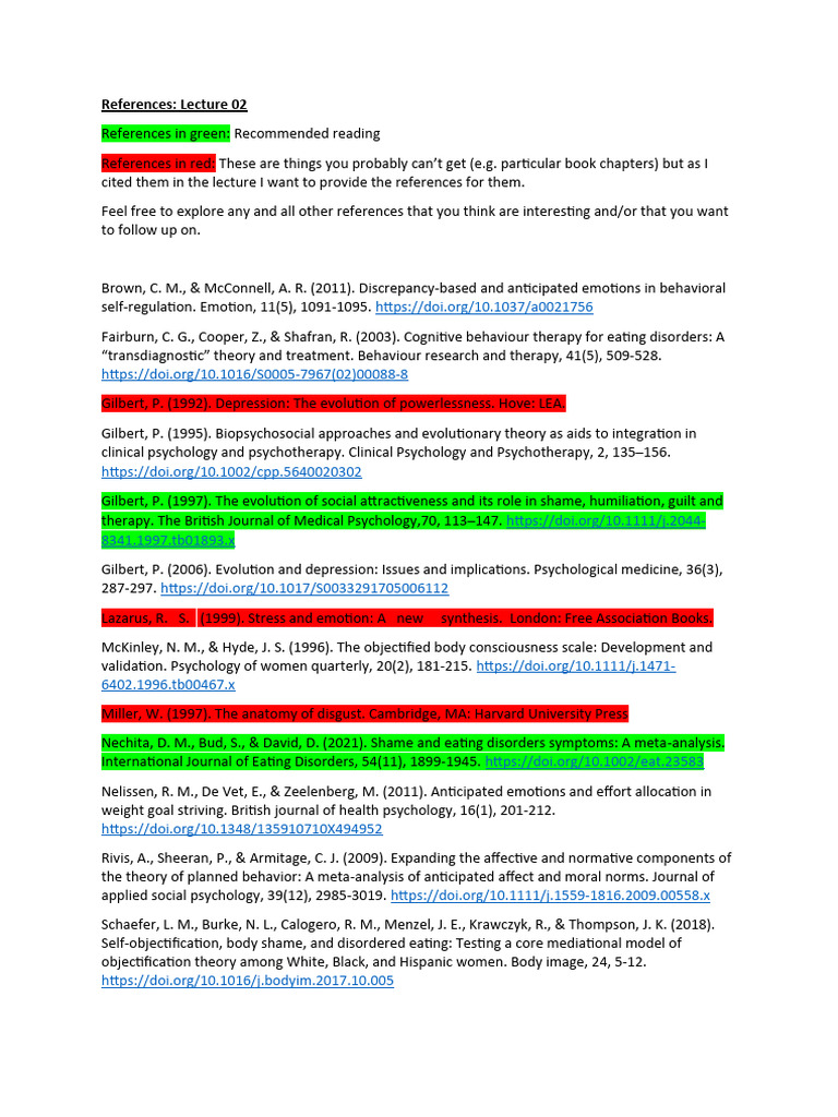 Academic Reading List for Psychology Students | PDF | Eating Disorder ...