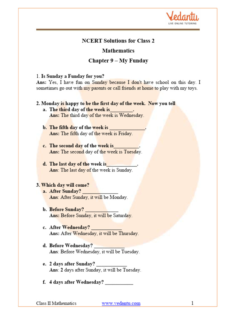 Class 2 Maths Chapter 9 My Funday Solution | PDF