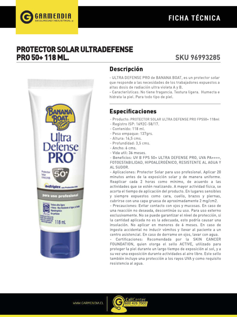 Protector Solar Ultra Defense Pro 50 118ml Banana Boat PDF | PDF