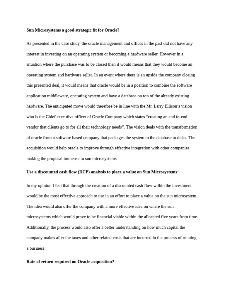 Oracle's Strategic Fit with Sun Microsystems | PDF | Cost Of Capital ...