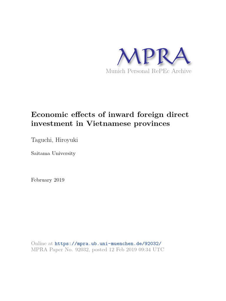 Economic Effects of Inward Foreign Direct Investment in Vietnamese Provinces. | PDF | Economies ...