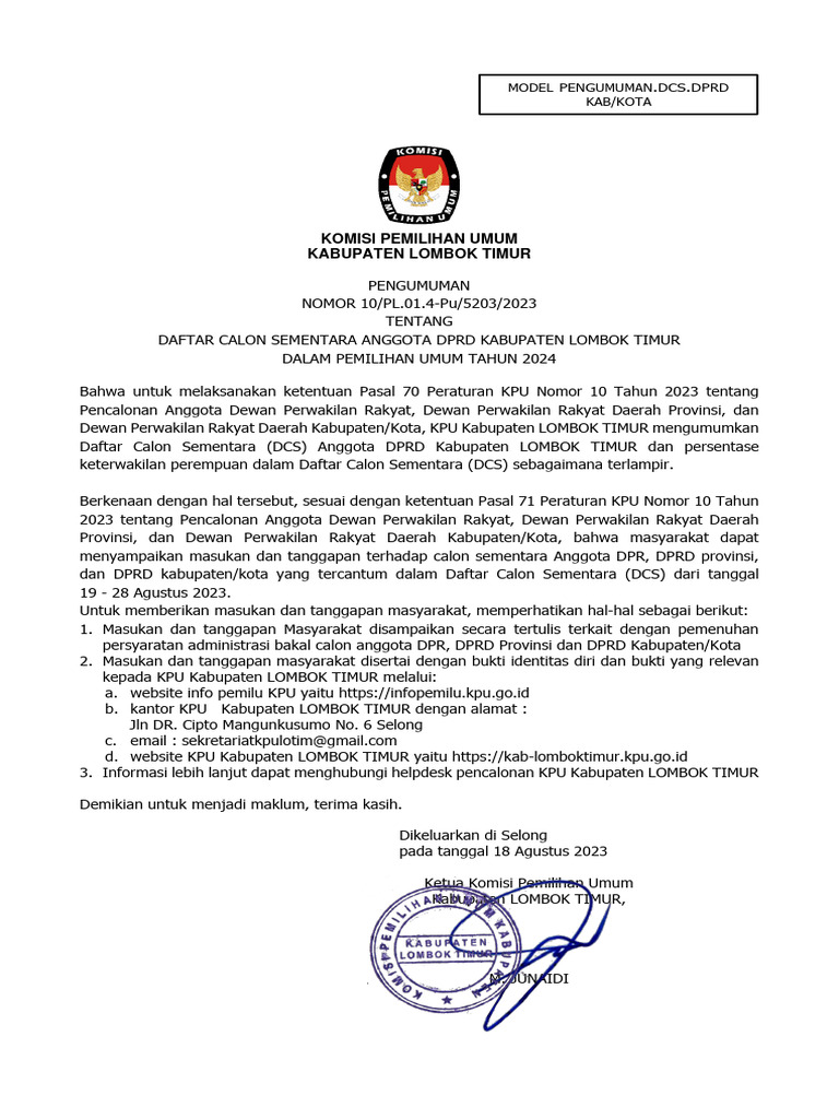 Pengumuman Dan SK Dcs | PDF